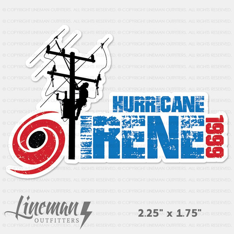 Hurricane Irene 1999 Power Lineman Hard Hat Decal / Sticker – Lineman Outfitters